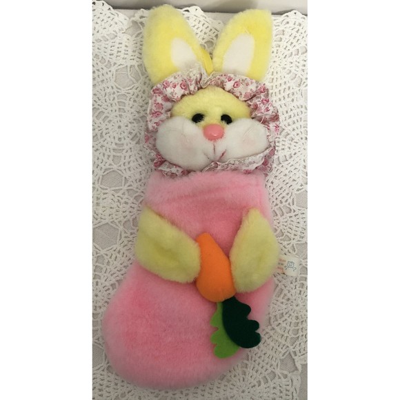 Holiday | Vintage 1985 Pink Bunny Rabbit Plush Easter Stocking With ...